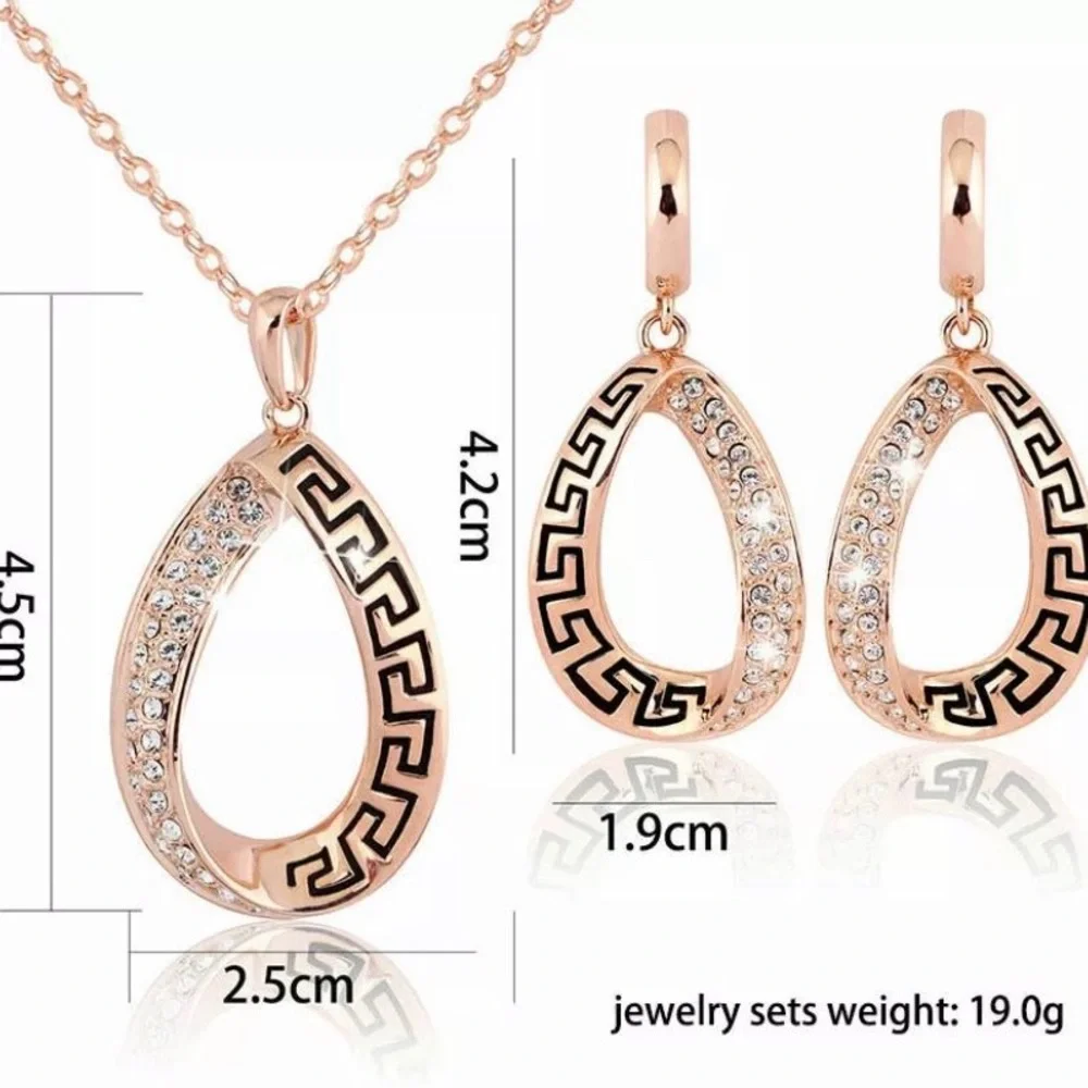 Jewelry | Lady Jewelry Set Gold Plated Bicolor Crystal Pendant Bridal ...